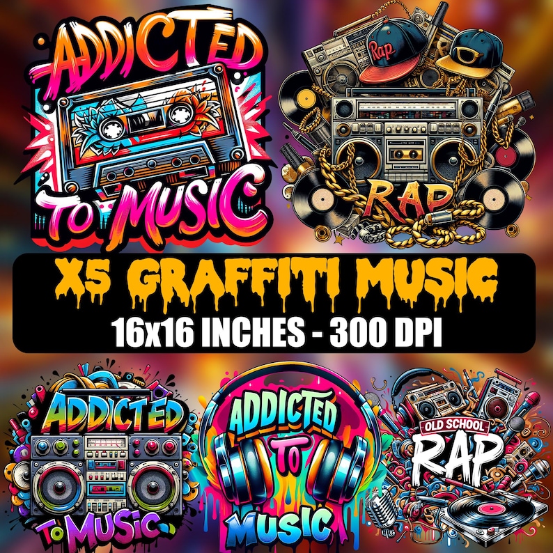 Graffiti Music PNG Bundle, Hip Hop Sublimation Design (digital Download ...