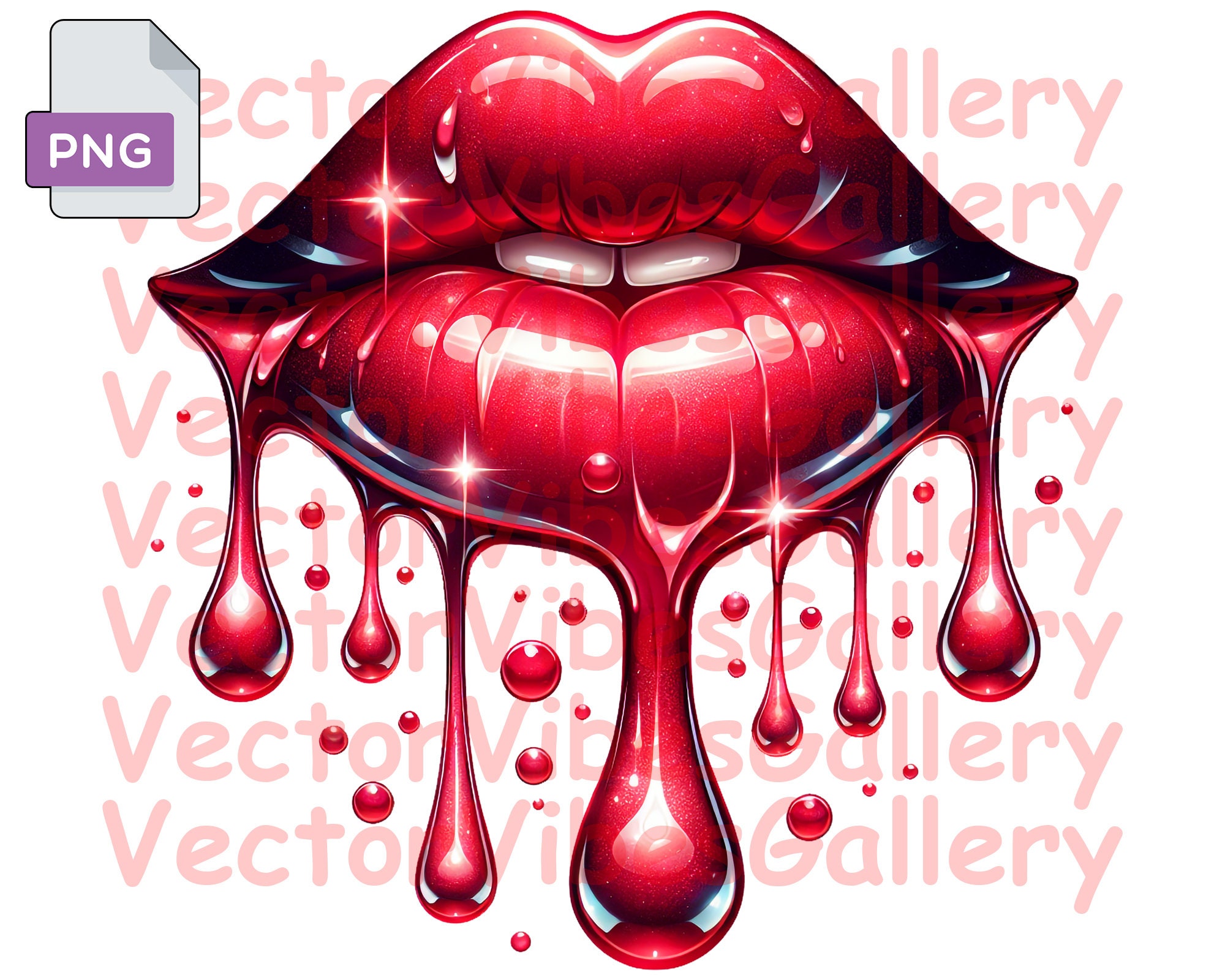 Dripping Red Lips PNG, Retro Valentine's Day Clipart (digital Download ...
