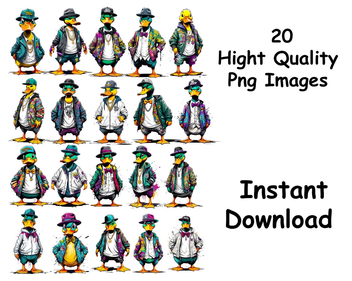 X20 Gangsta Duck Png Bundle, Urban Style Sublimation Design, Graffiti ...