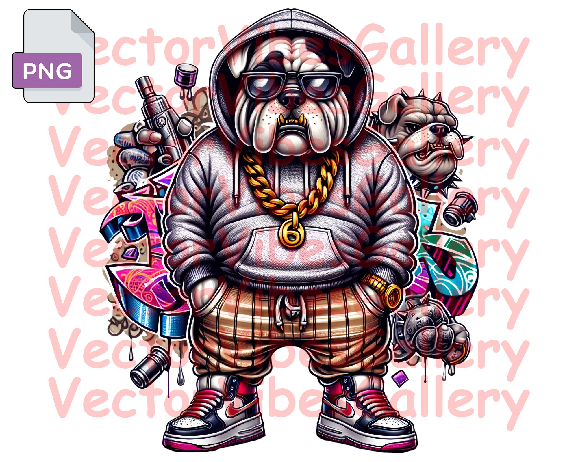 Streetwear Gangster Bull Dog Png, Urban Sublimation Design, Graffiti ...