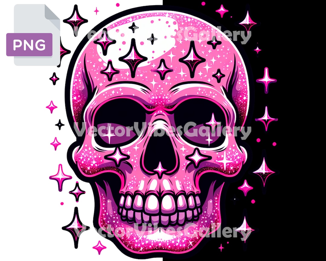 Sparkly Pink Skull Png, Cute Skeleton Sublimation Design, Spooky Skull ...