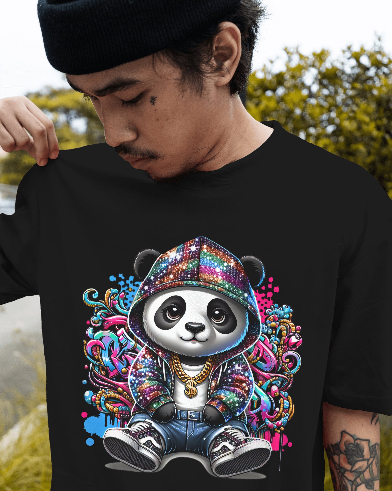 Streetwear Sparkly Cute Panda Png, Retro Urban Sublimation Design ...
