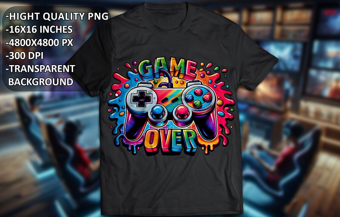 Game Over Colorful Png, Gaming Lover Sublimation Design, Controller ...