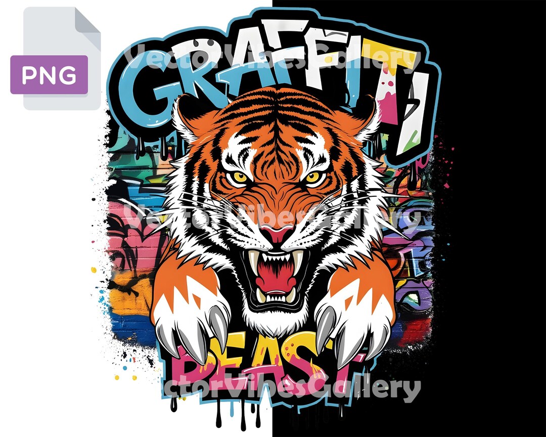 Graffiti Beast Png, Roaring Streetwear Tiger Sublimation Design, DTF ...