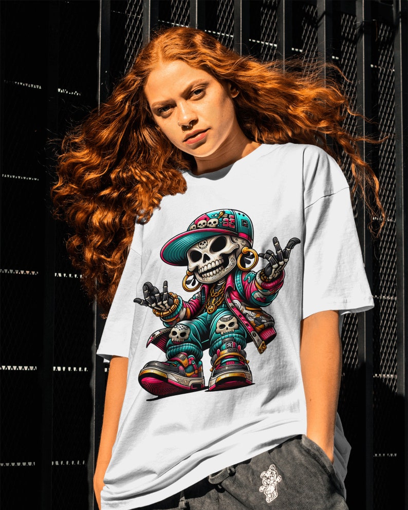 Colorful Streetwear Skull, Urban Sublimation Design, Gangster Skeleton ...