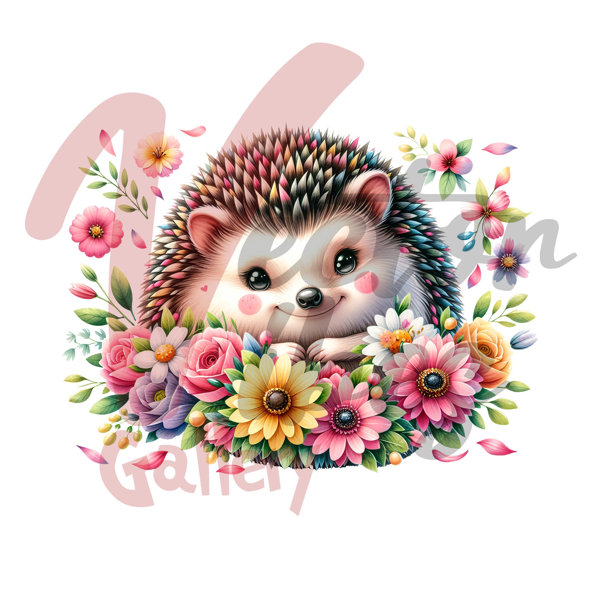 Cute Hedgehog Png Bundle With Flowers, Watercolor Clipart for Card ...