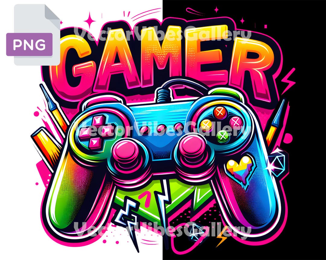 Colorful Neon Gamer Png, Graffiti Gaming Controller Sublimation Design ...