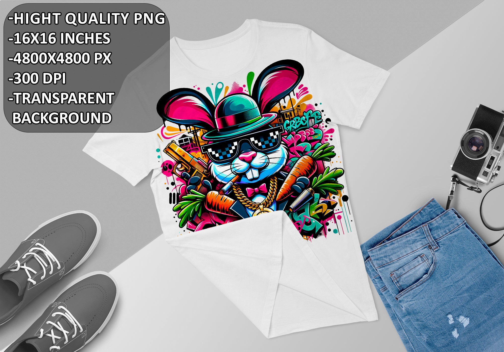 Colorful Gangster Bunny Png, Rabbit With Dollard and Cigarette ...