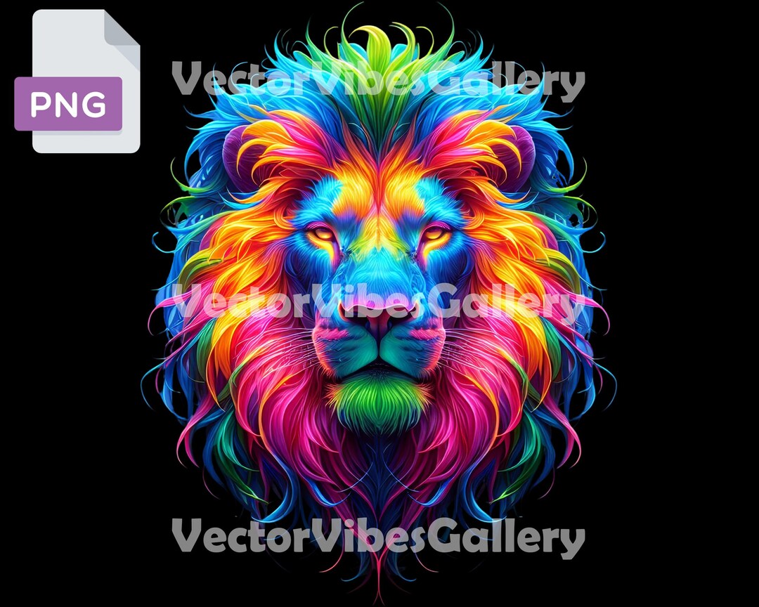Colorful Neon Lion Png, Urban Graphic Sublimation Design, Aesthetic DTF ...