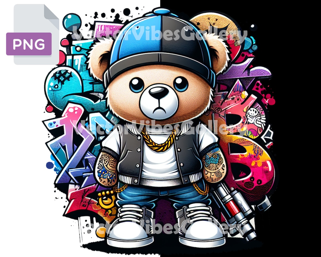 Cool Cute Teddy Bear Png, Colorful Urban Sublimation Design, Digital ...