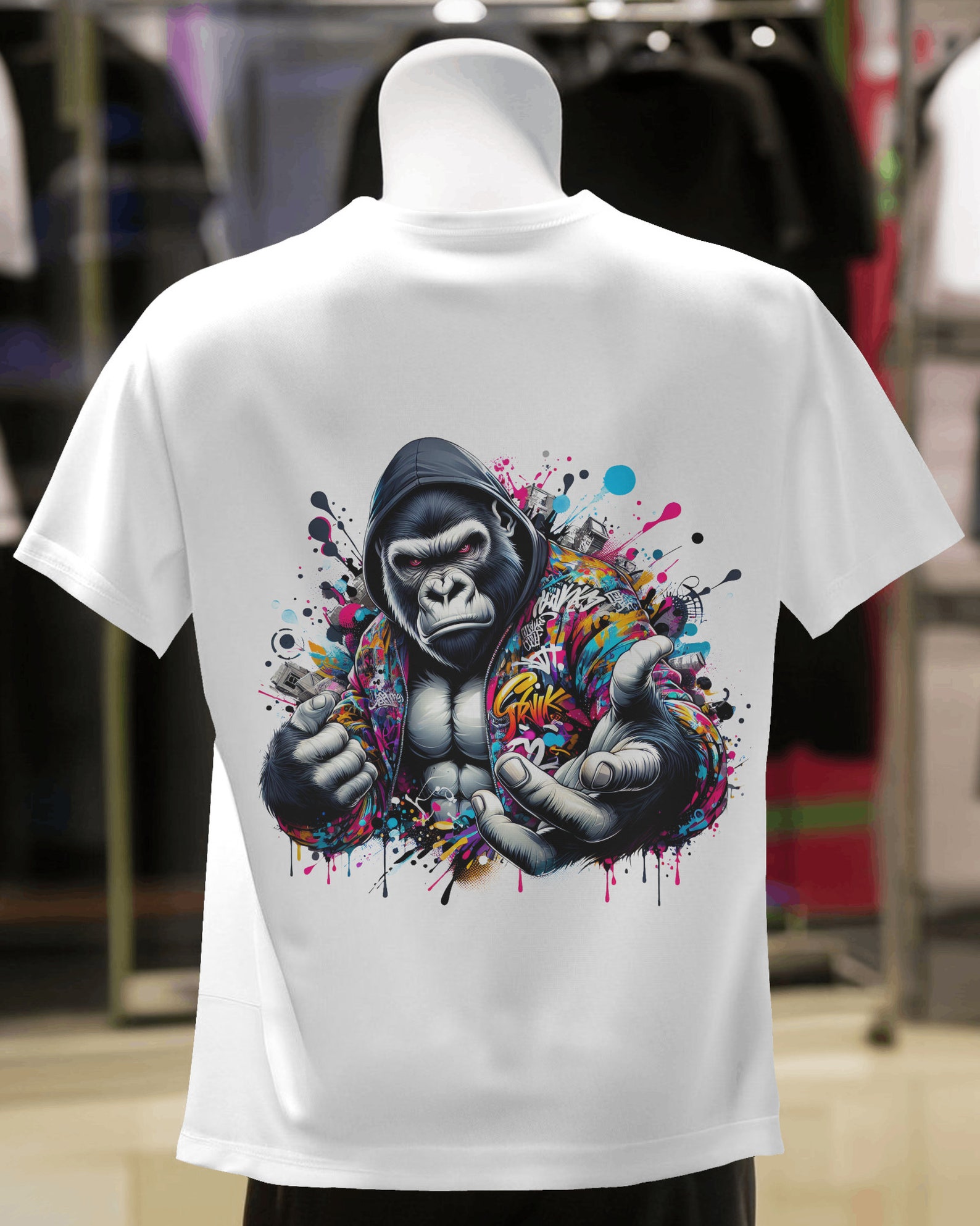 Streetwear Graffiti Gorilla Png, Urban Sublimation Design, Animal Clipart With Splashes of Color ...