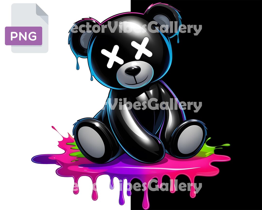 Dripping Black Teddy Bear PNG, Goth Kawaii Clipart, Neon Splatter ...