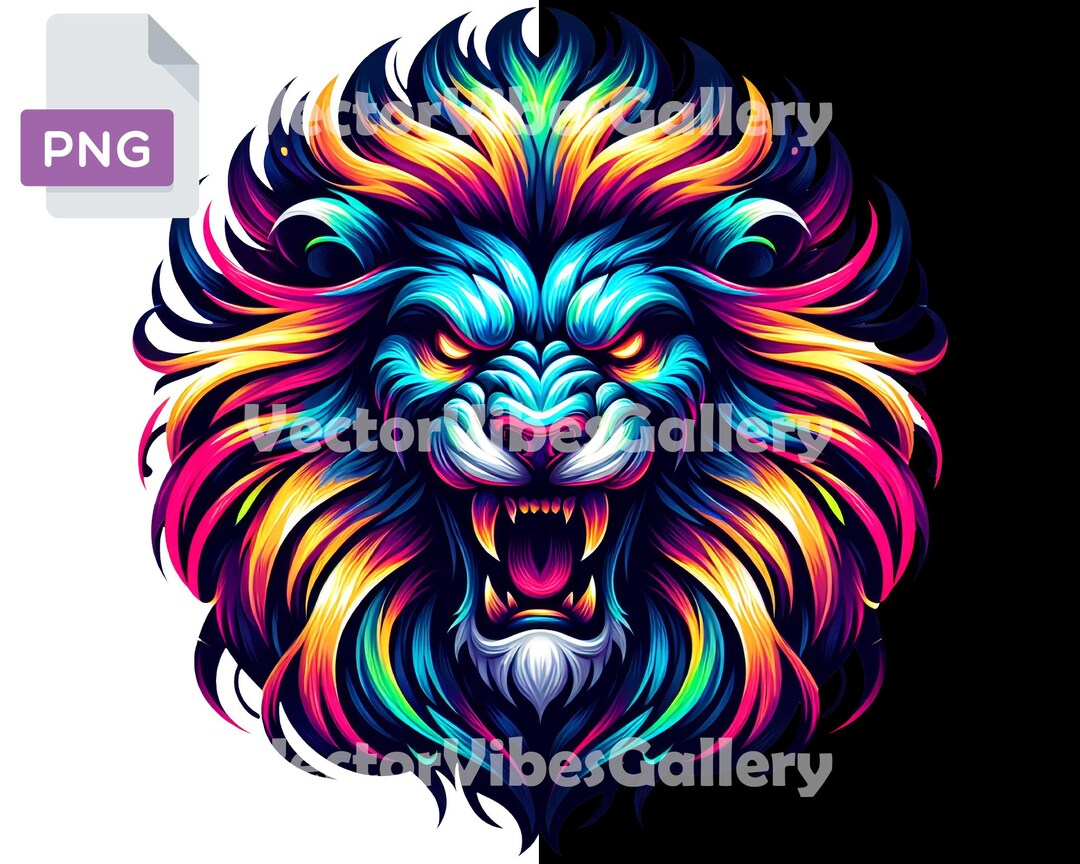 Colorful Neon Angry Lion Png, Urban Graphic Sublimation Design, DTF ...