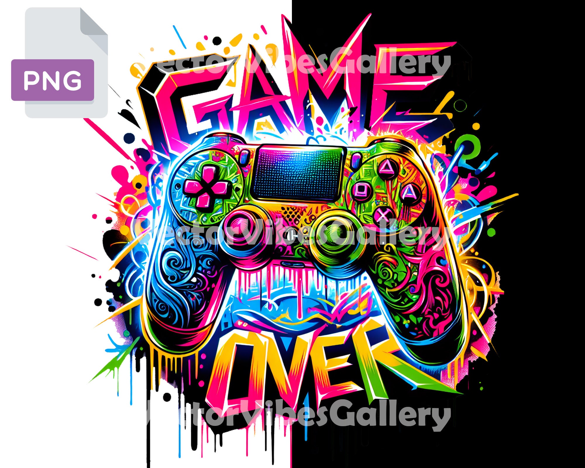 Neon Game Over Png, Urban Gaming Sublimation Design, Graffiti Clipart ...