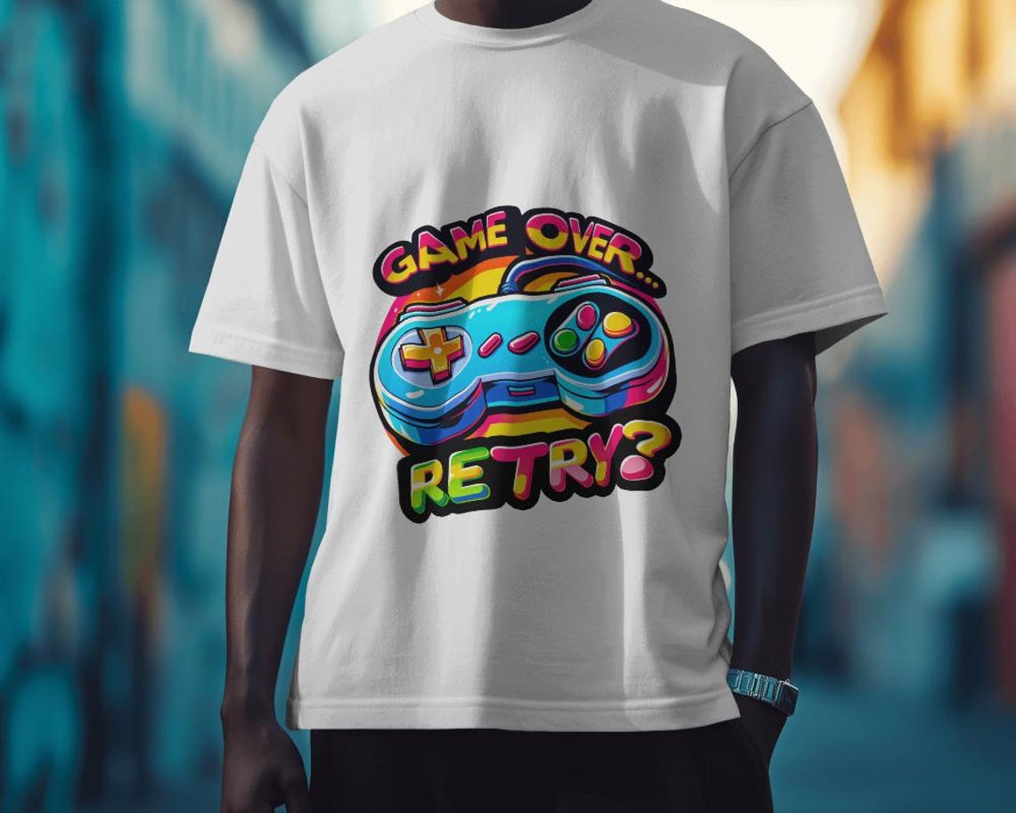 Game Over Retry PNG, Vintage Gaming Controller Sublimation (instant ...