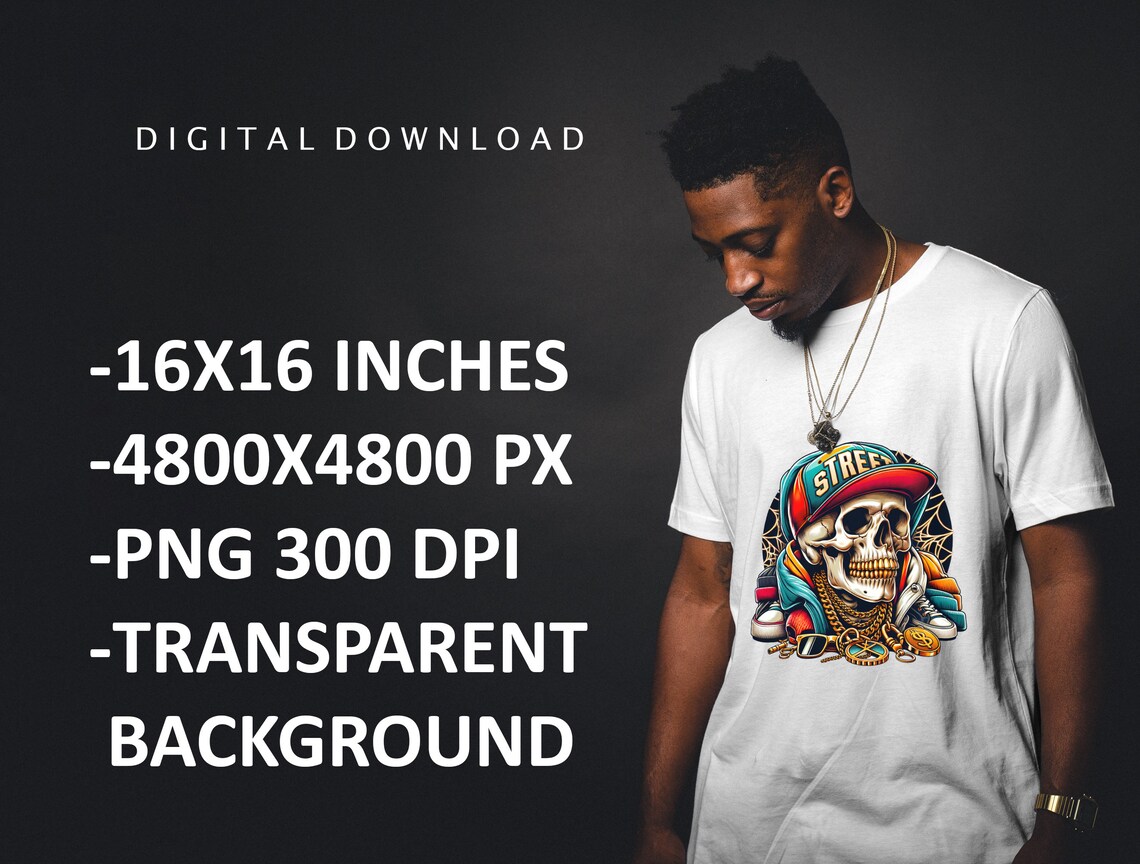 Gangster Skull Png, Streetwear Sublimation Design, Urban Clipart, Hip ...