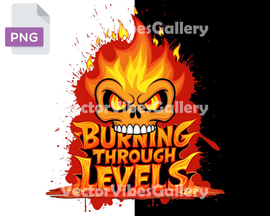 Burning Through Levels PNG, Fiery Flaming Skull Gaming Sublimation ...