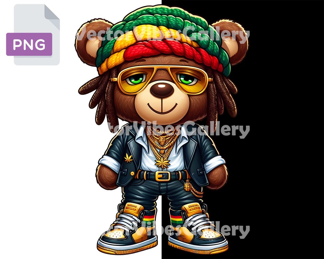 Rasta Bear PNG, Cool Reggae Teddy Bear Clipart, Hip Hop Dreadlocks Bear ...