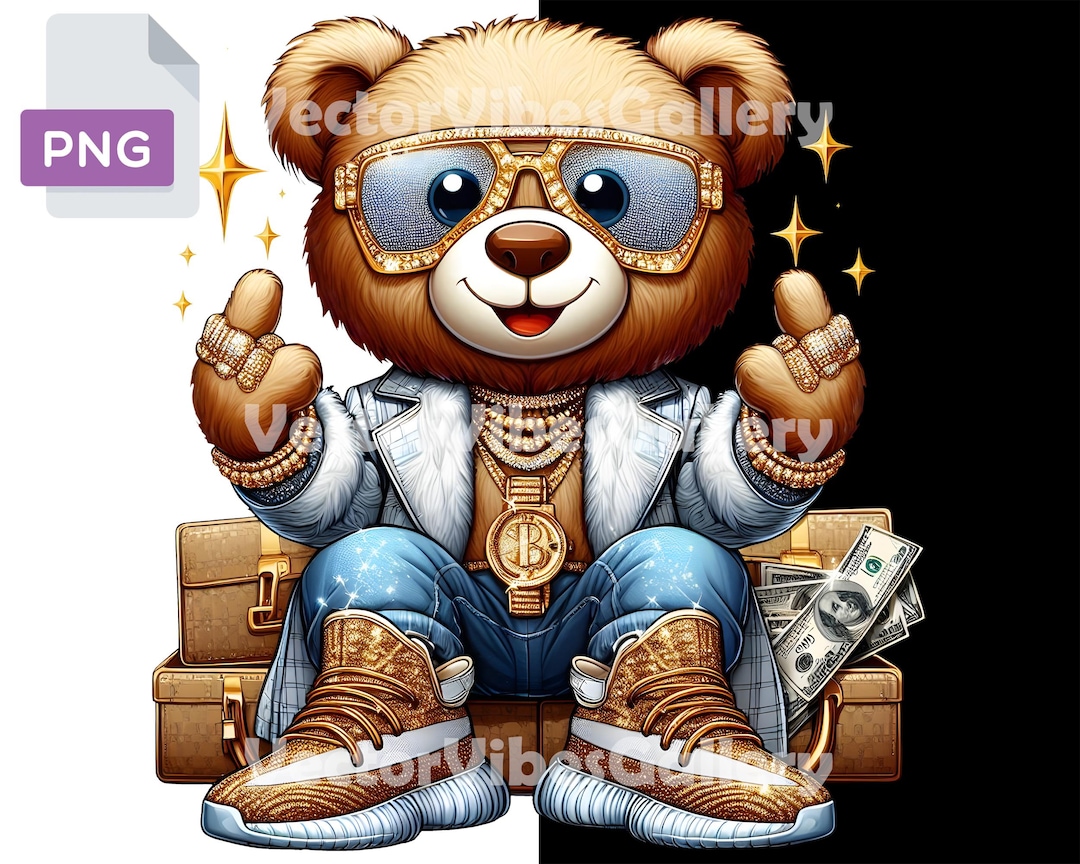 Hip Hop Bling Teddy Bear PNG, Gold Drip Bear Clipart (digital Download ...