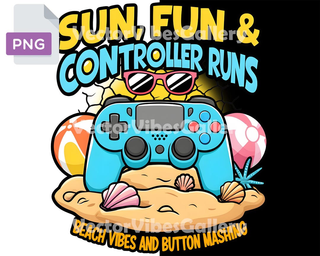 Sun Fun & Controller Runs PNG, Summer Gamer Shirt Design, Video Game ...