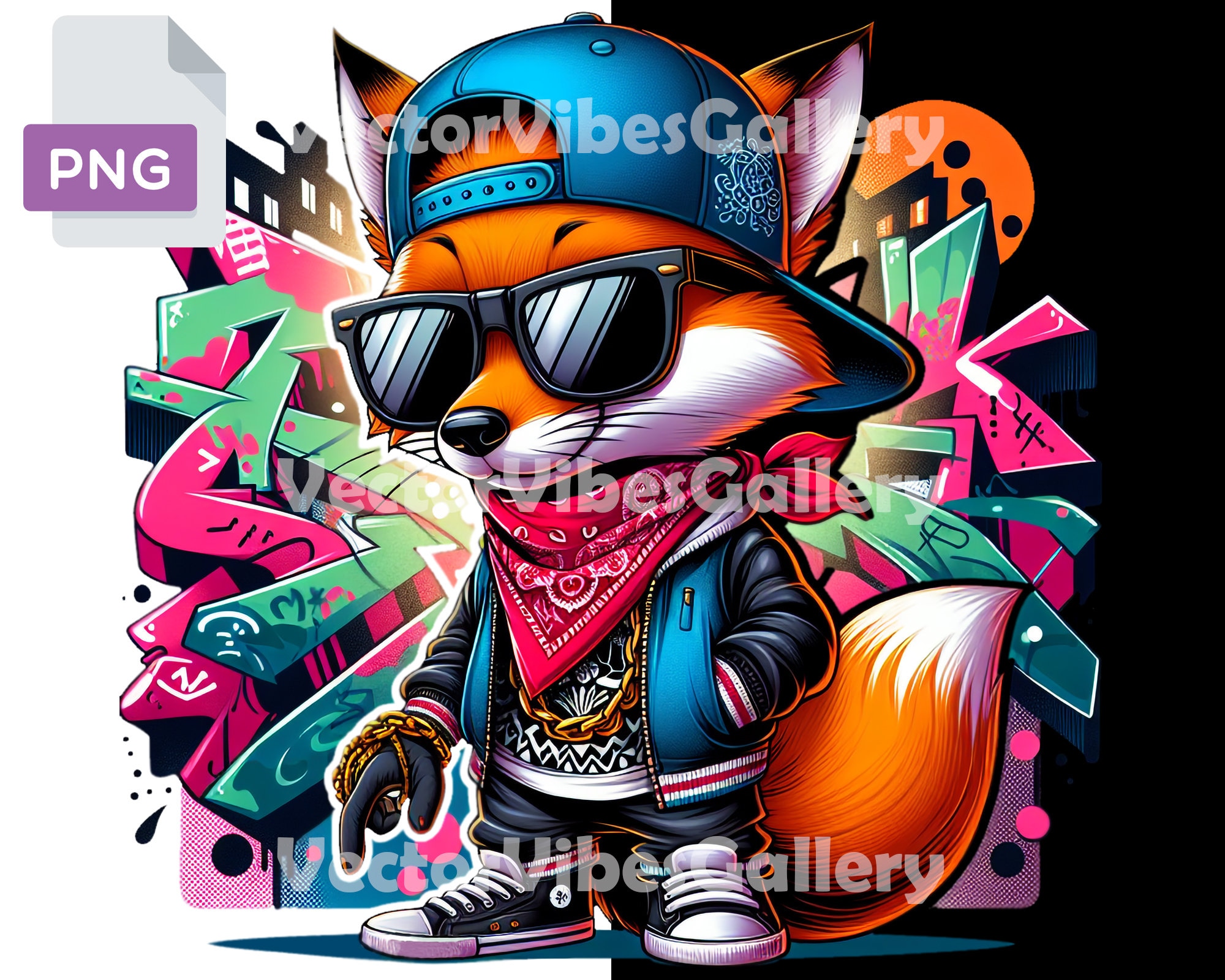 Streetwear Gangster Fox Png, Urban Sublimation Design, Colorful ...
