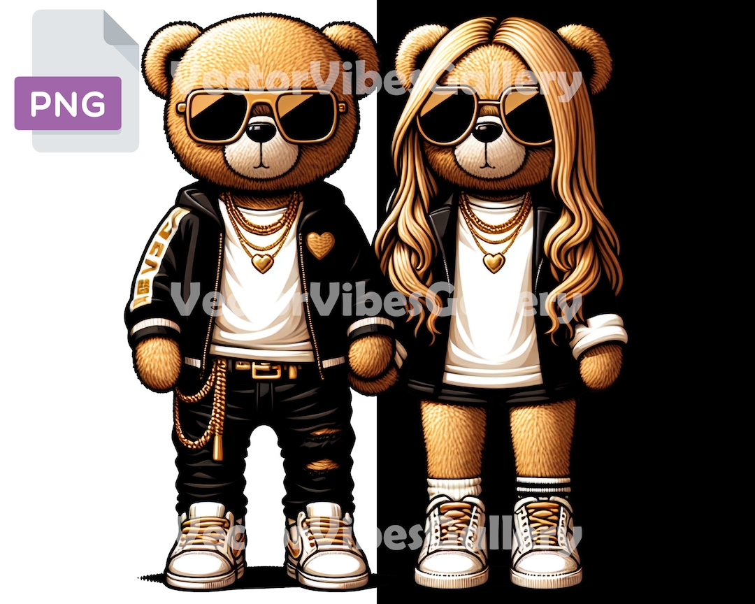 Cute Streetwear Teddy Bear Couple Png, Urban Sublimation Design, DTF ...