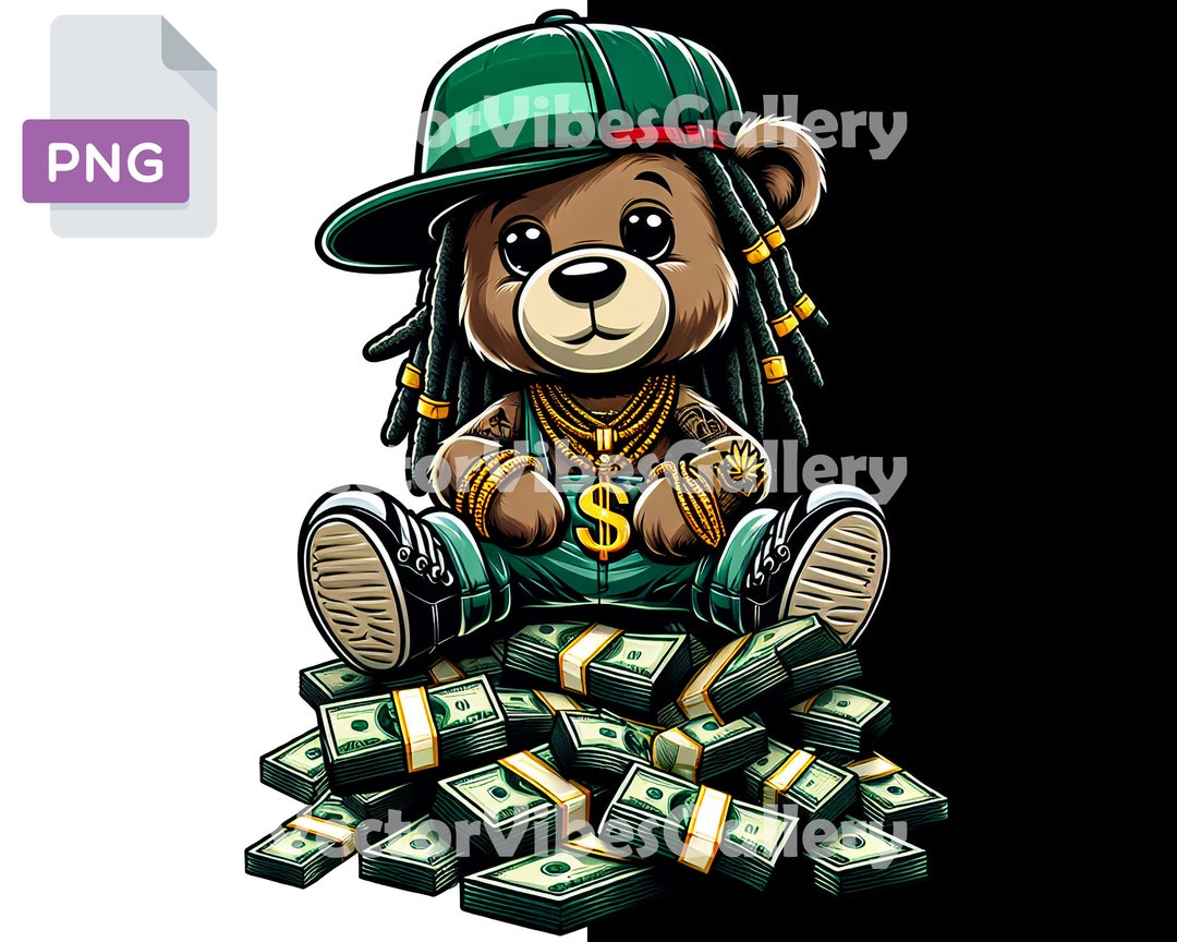 Gangster Rasta Teddy Bear Png, Trendy Urban Sublimation Design, Black ...