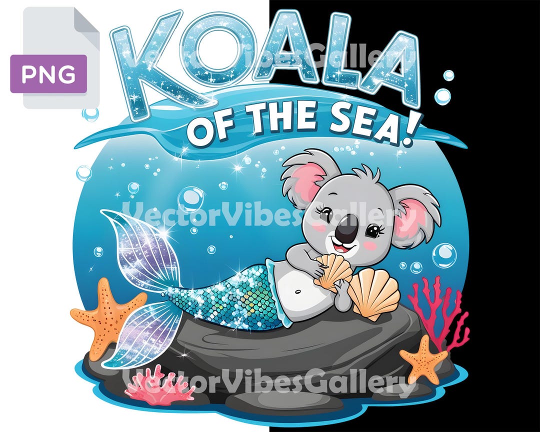 Koala Mermaid PNG, Ocean Clipart, Kids T-shirt Design (digital Download ...