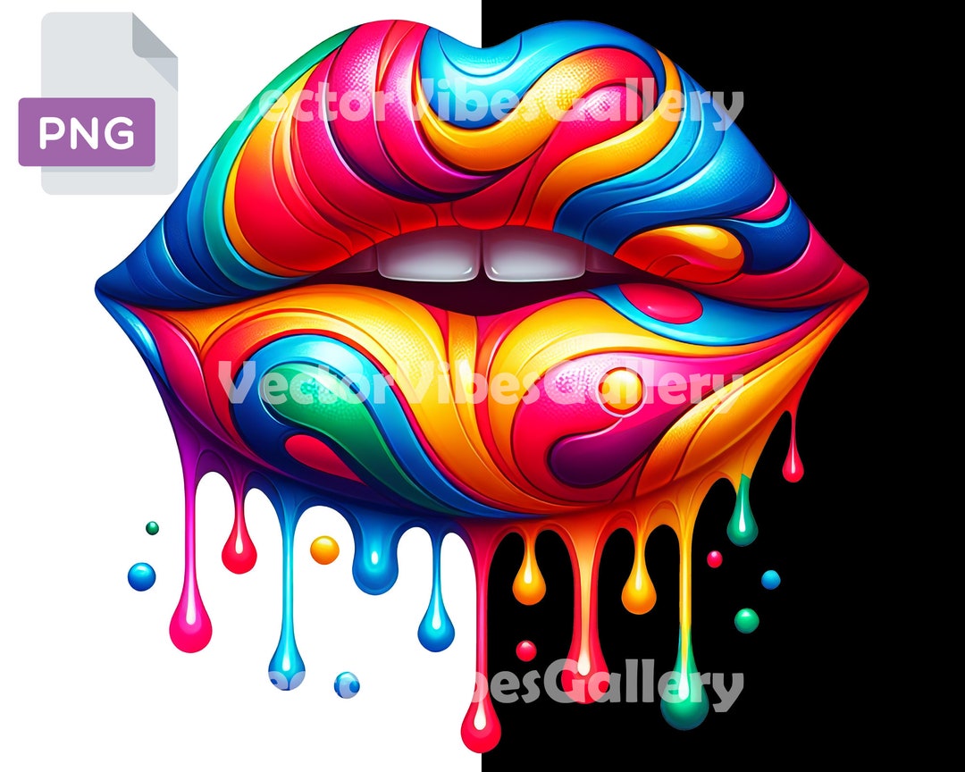 Cute Colorful Dripping Lips, Urban Sublimation Design, Lips, Dtf ...