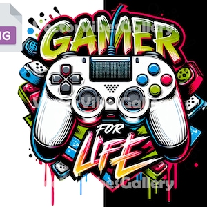 Gamer for Life Png, Graffiti Gaming Controller Sublimation Design ...