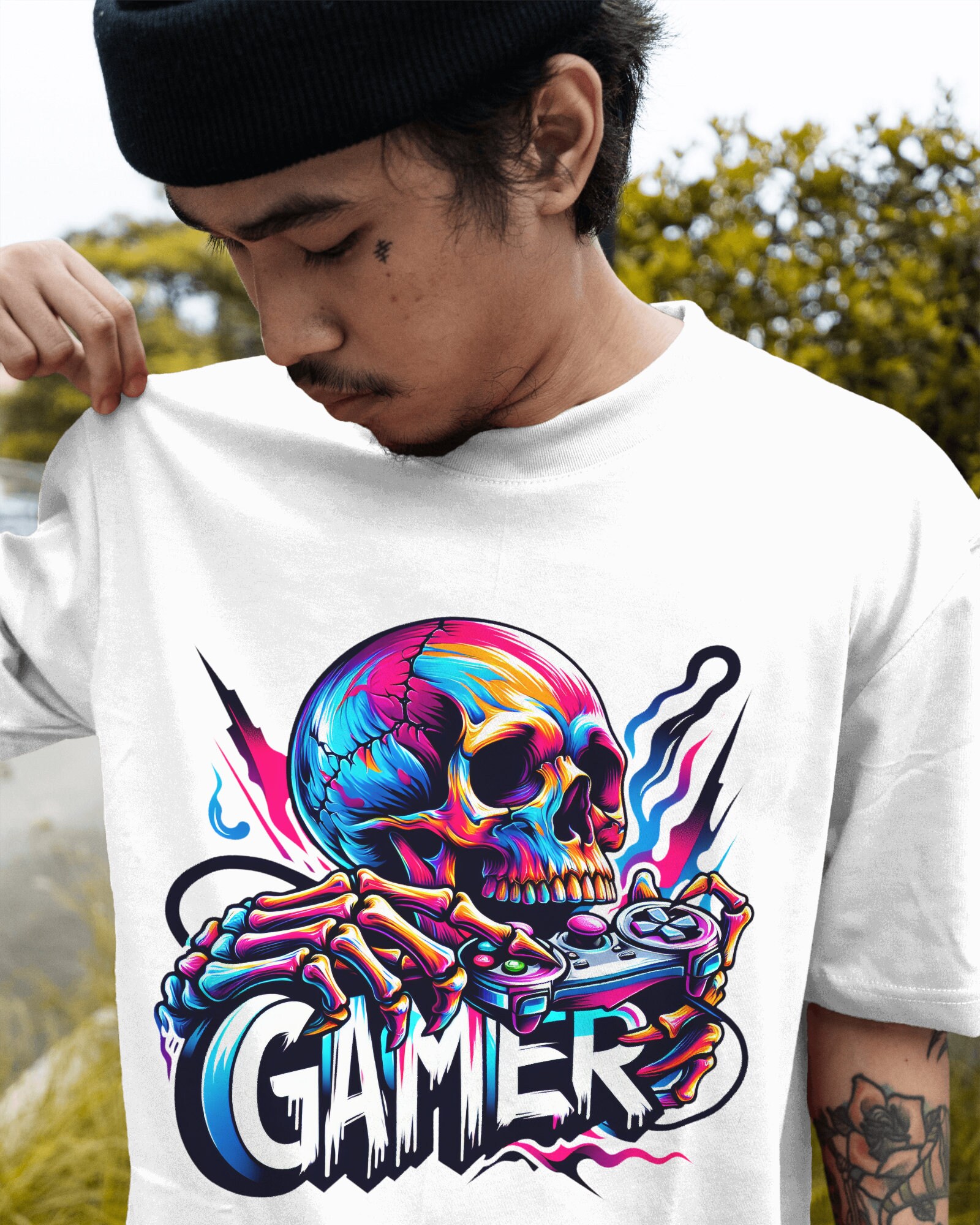 Colorful Skull Gamer Png, Urban Sublimation Design, Gaming Lover ...