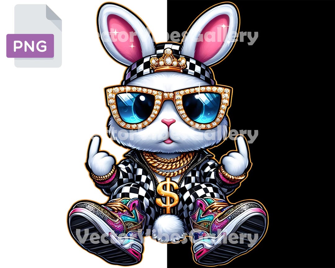 Hip Hop Bunny PNG, Streetwear Rabbit Digital Download, Bling Gangster ...