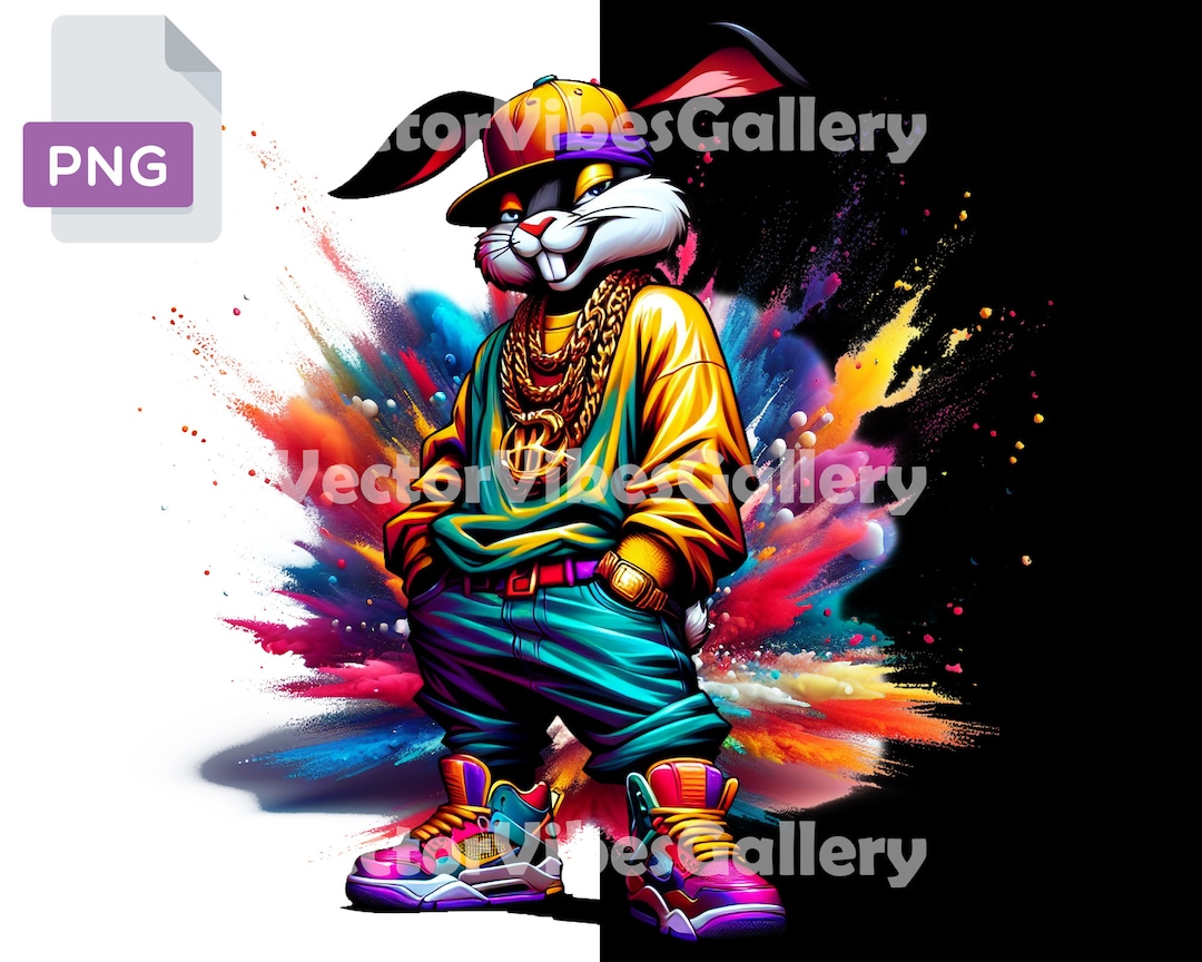 Cool Colorful Retro Bunny Png, Urban Graphic Sublimation Design ...