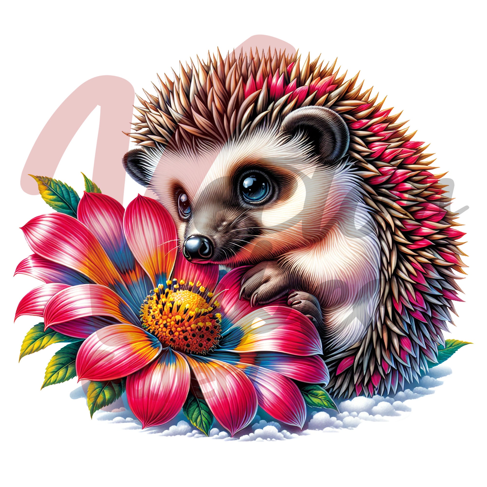 Cute Hedgehog Png Bundle With Flowers, Watercolor Clipart for Card ...