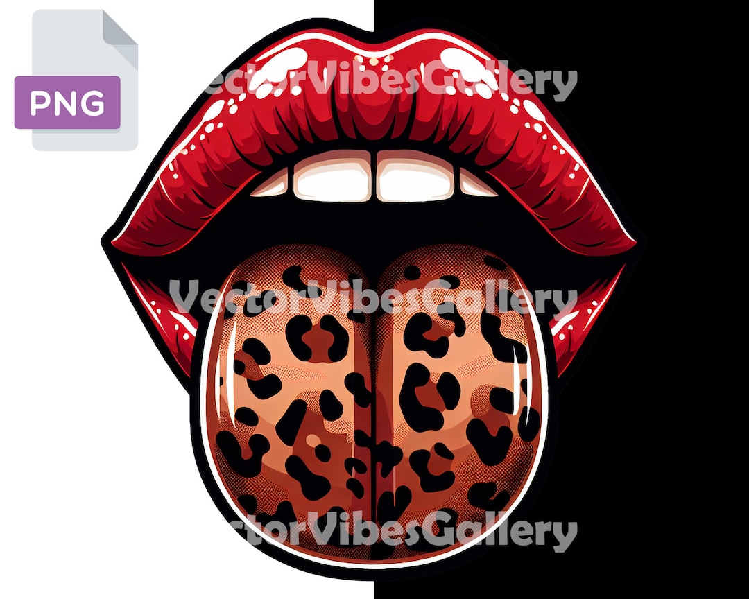 Red Lips Leopard Tongue Png, Trendy Animal Sublimation Design, Vintage ...