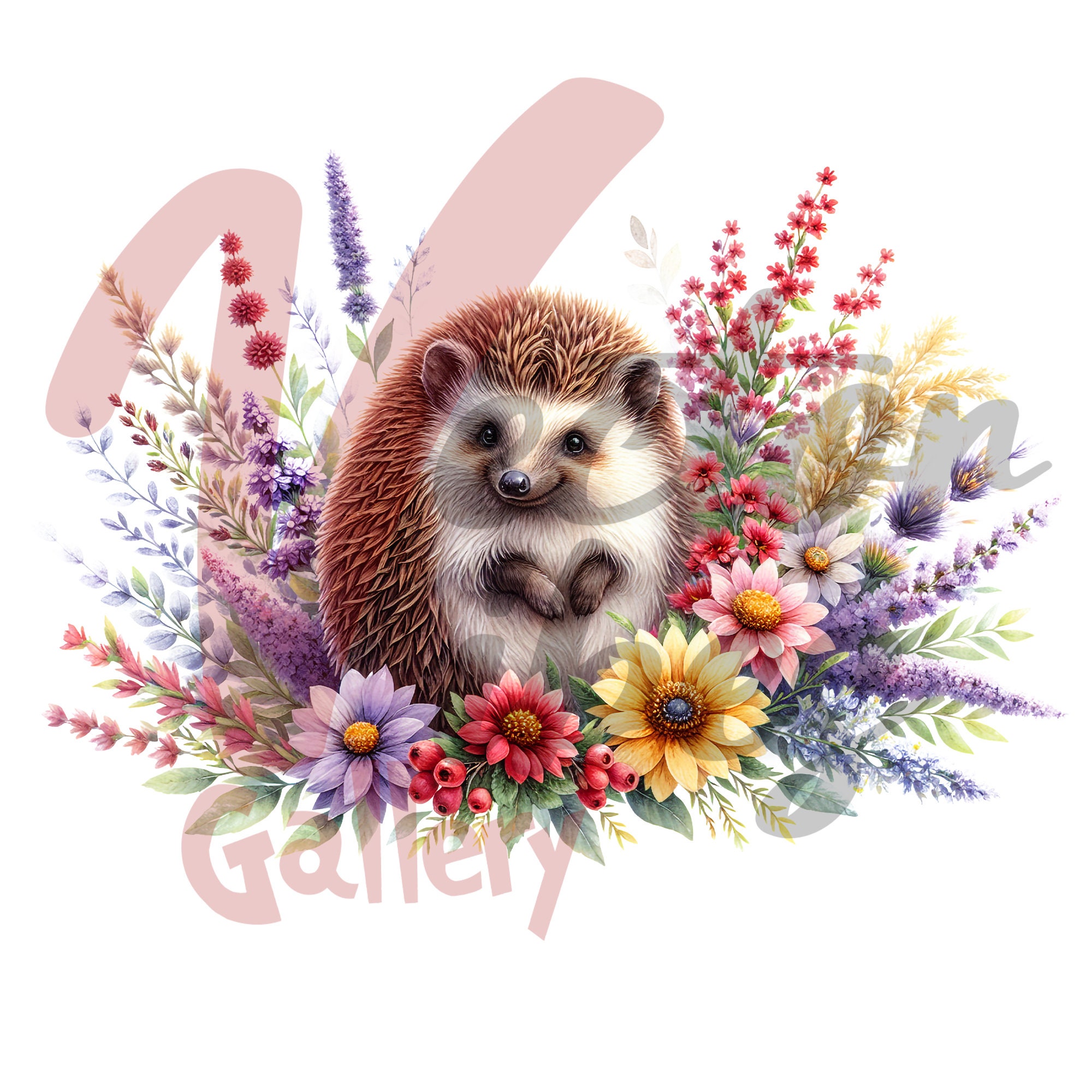 Cute Hedgehog Png Bundle With Flowers, Watercolor Clipart for Card ...