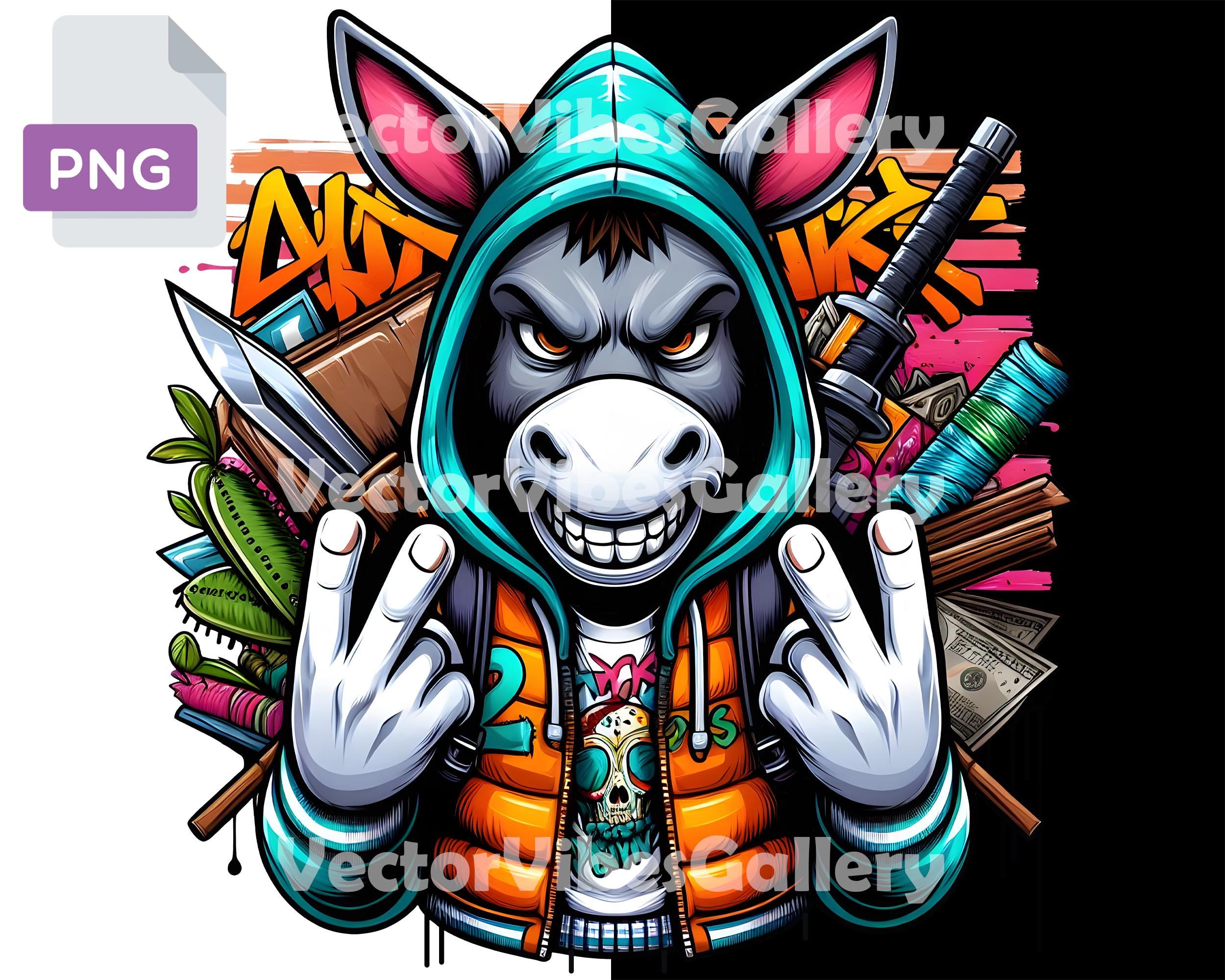 Streetwear Graffiti Donkey PNG, Urban Sublimation Clipart (digital ...