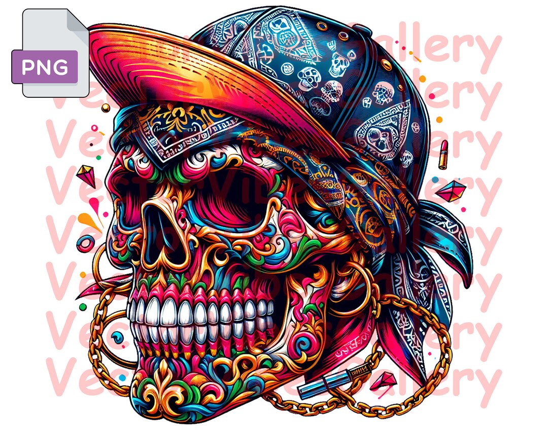 Colorful Gangster Skull Png, Urban Sublimation Design, Rap Streetwear ...