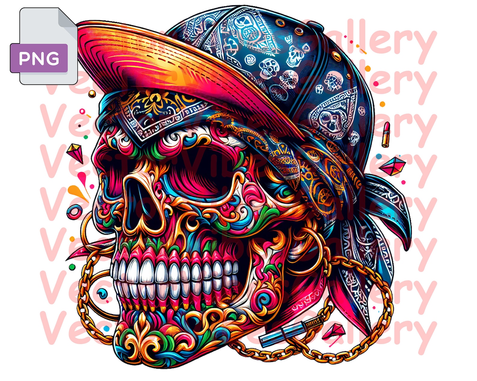 Colorful Gangster Skull Png, Urban Sublimation Design, Rap Streetwear ...
