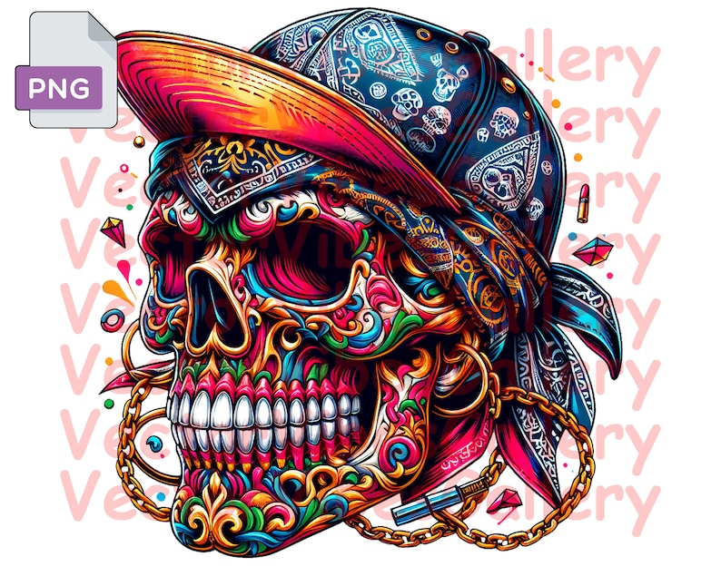 Colorful Gangster Skull Png, Urban Sublimation Design, Rap Streetwear ...