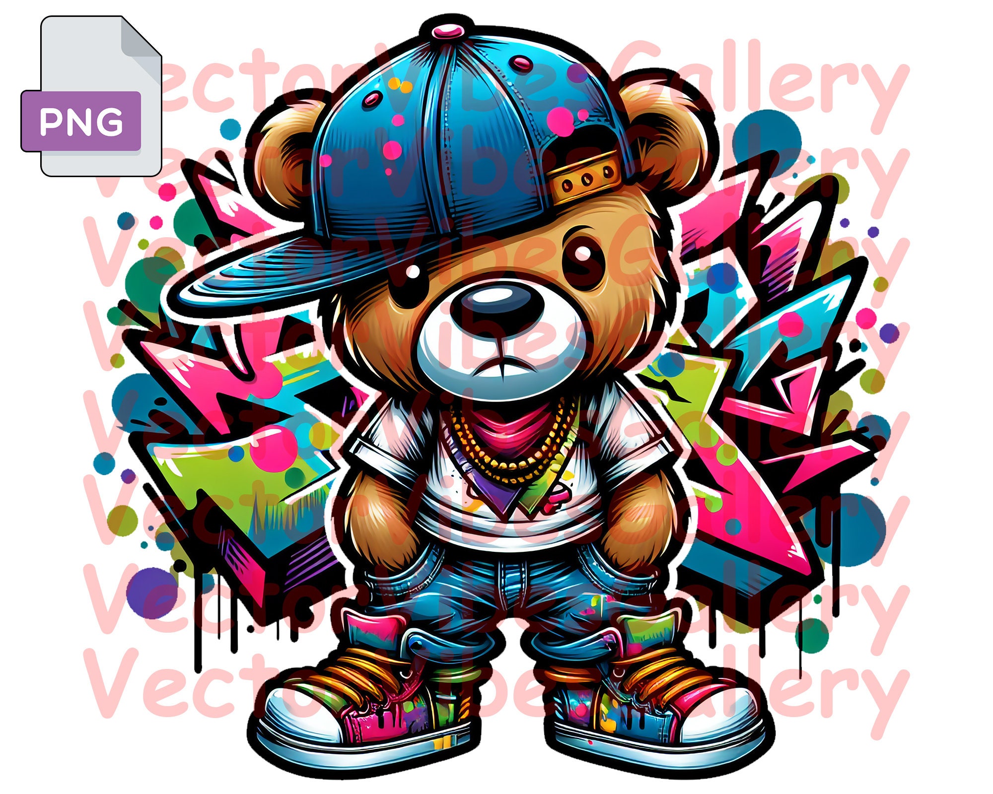 Cute Graffiti Teddy Bear Png,colorful Urban Sublimation Design ...