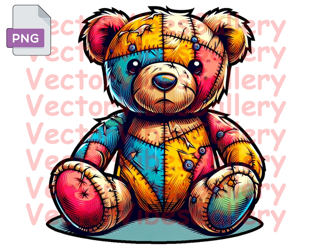 Cute Tattered Teddy Bear Png, Colorful Sublimation Design for T-shirt ...