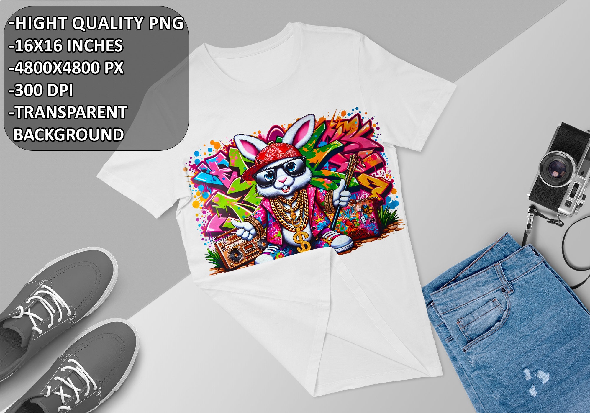 Colorful Gangster Bunny Png, Urban Rabbit Sublimation Design, Hip Hop ...