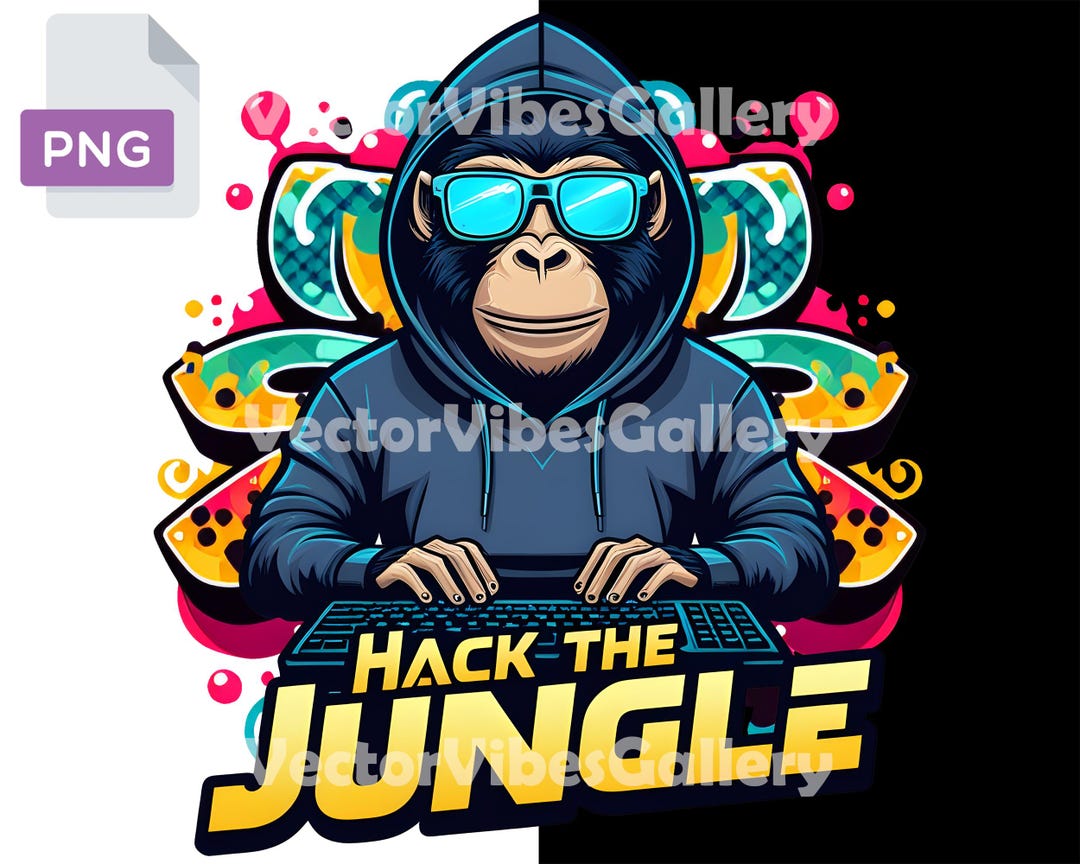 Hack the Jungle PNG, Cyberpunk Monkey Hacker Sublimation Design ...