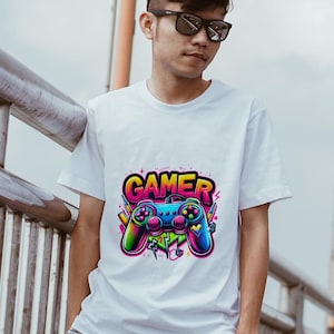Colorful Neon Gamer Png, Graffiti Gaming Controller Sublimation Design ...