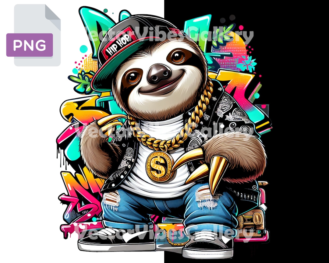 Streetwear Gangster Sloth Png, Urban Sublimation Design, Graffiti Hip ...