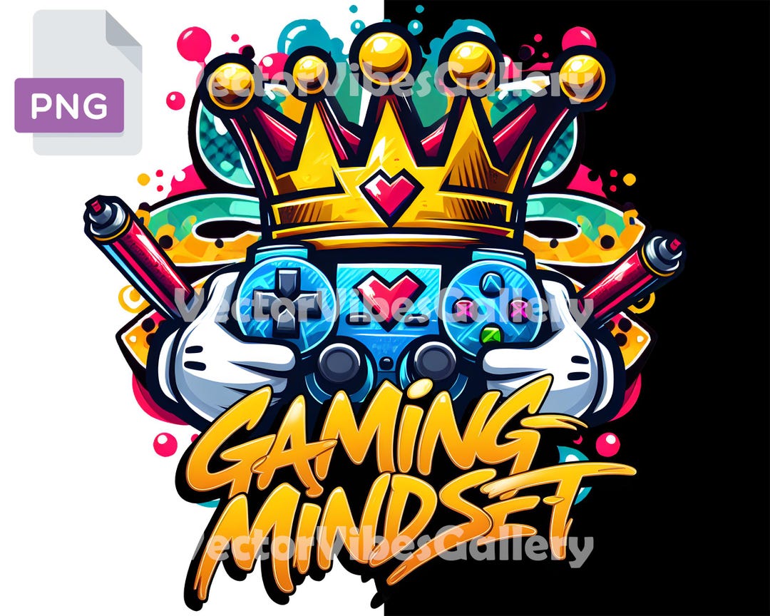 Gaming Mindset PNG Design, Graffiti Style Controller With Crown ...