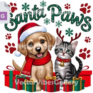 Santa Paws Christmas PNG, Cute Dog and Cat Santa Design, Holiday Pet ...