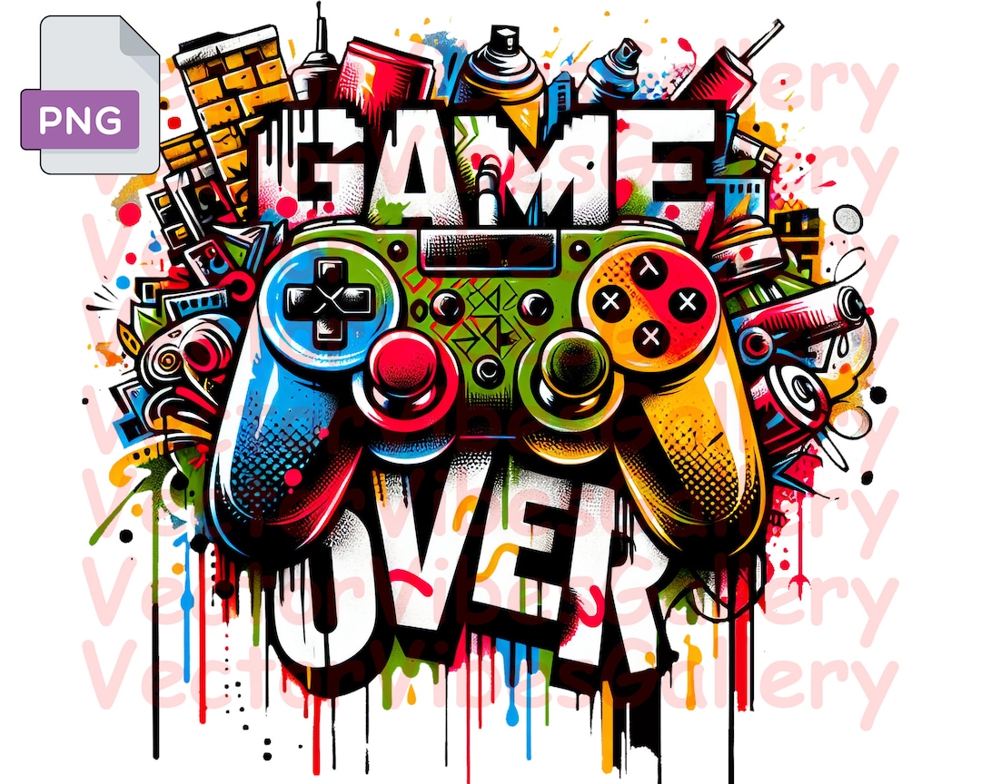 Game Over Png, Graffiti Gaming Controller Sublimation Design, Urban ...
