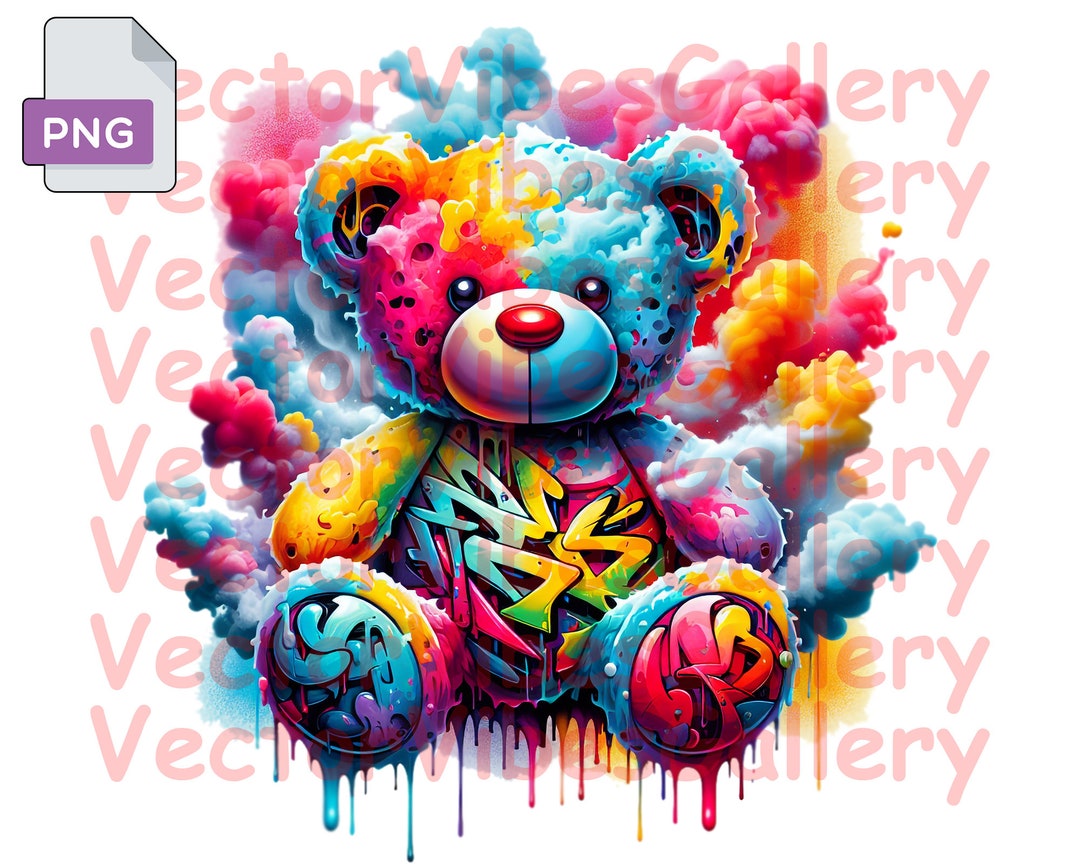 Colorful Teddy Bear Png, Graffiti Sublimation Design, Urban Printable ...
